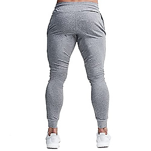 BUXKR Men's Slim Joggers Workout Pants for Gym Running and Bodybuilding Athletic Bottom Sweatpants with Deep Pockets,Light Grey,L