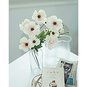 Kamang Ranunculus Flowers White Silk Flower (3 Stems) for Home Decor and Wedding. Artificial Flower for White Spring Decor. Floral Arrangement and Table Centerpiece. White Silk Flowers (White)