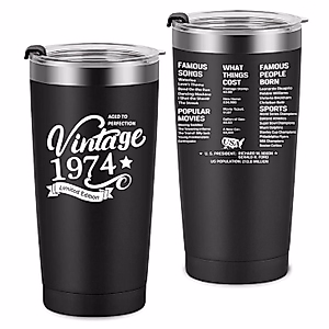 Greatingreat 1974 50th Birthday Gift for Women and Men - 50th Gifts for Parents - 50th Class Reunion - Mom Dad Wife Husband Present - 20oz Tumbler Cup Black