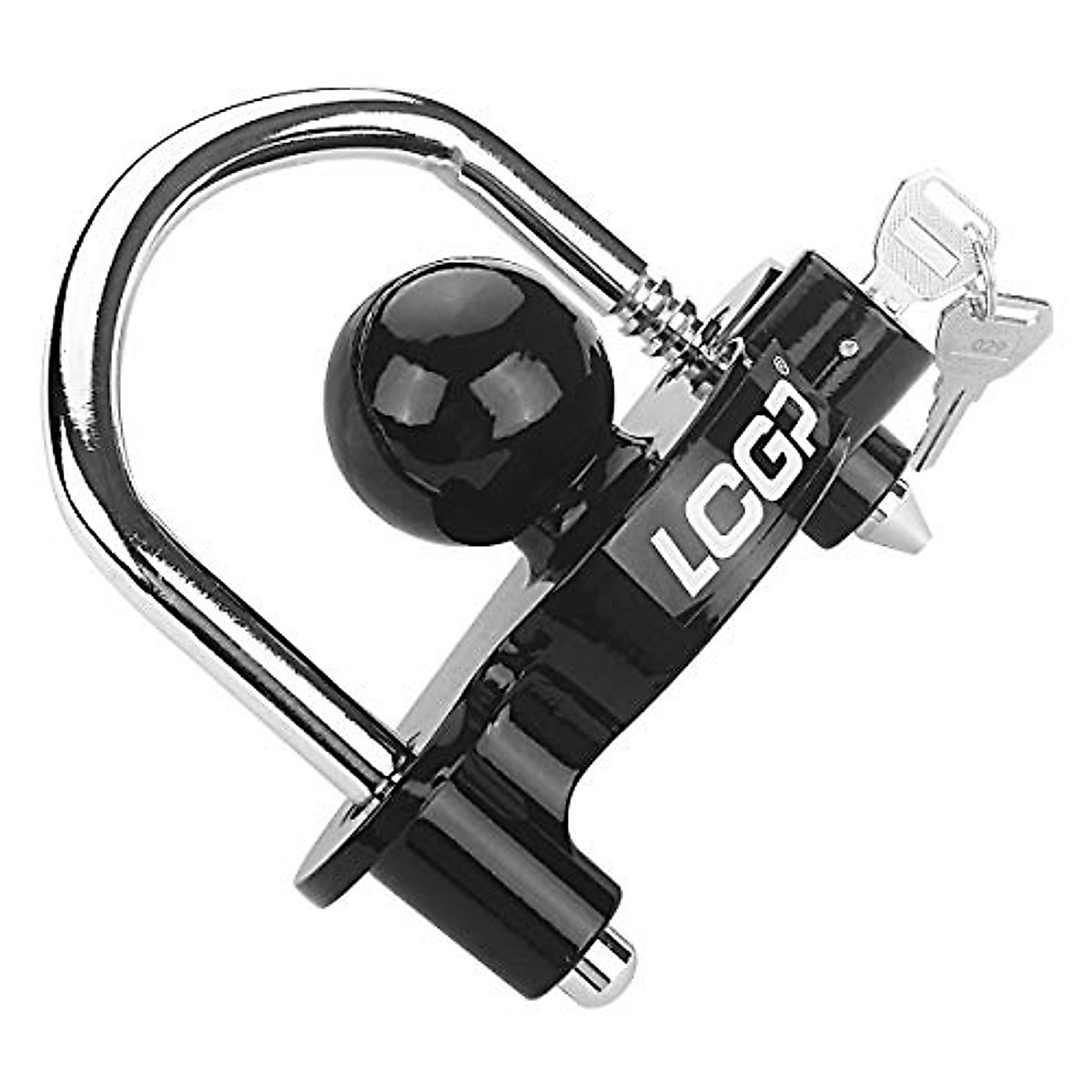 LCGP Black Trailer Hitch Coupler Lock with 2 Keys, Universal Coupler Lock, Adjustable Storage Security, Heavy-Duty Steel.