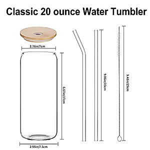 8 Pack 20oz Drinking Glasses Iced Coffee Cups Glass Beer Cups Tumbler Glass with Bamboo Lids and Straws Glasses Cups Can Shaped Glass Gups Large Drinking Can Cups for Smoothies Boba Juice Soda Tea