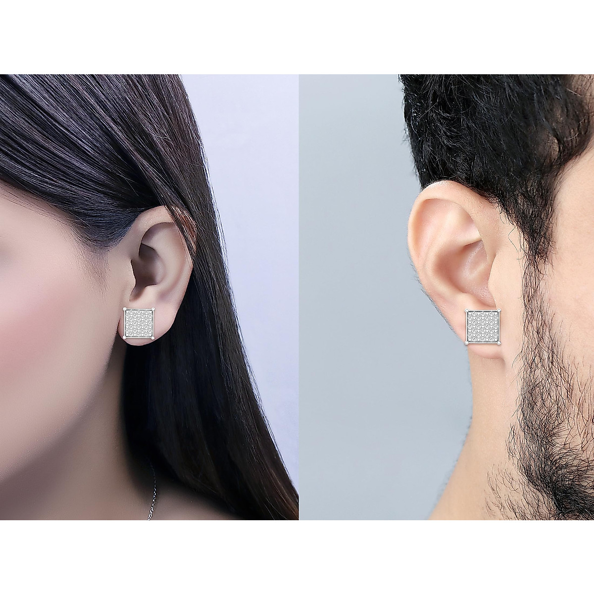 Dazzlingrock Collection 0.35 Carat (ctw) White Diamond Iced Hip Hop Square Shape Unisex Stud Earrings in 925 Sterling Silver in Push Back