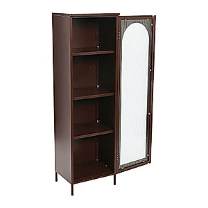 Creative Co-Op Solstice Metal Cabinet with Arched Glass Door, Brown