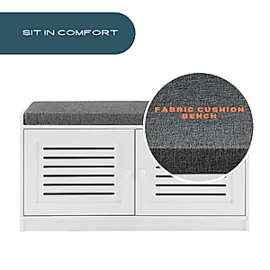 Sturdis Shoe Storage Bench White - Cushion Seat - Adjustable Shelves - Soft-Close Hinges - for Comfort & Style, Perfect for Entryway First Impression!