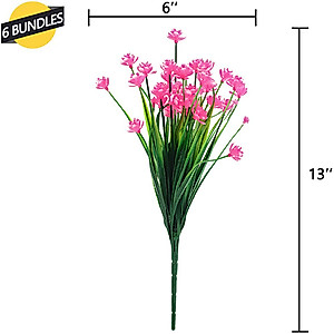 GREENRAIN 6 Bundles Artificial Flowers Lotus Outdoor Fake Flowers for Decoration UV Resistant No Fade Faux Plastic Plants Garden Porch Window Box Décor (Pink)