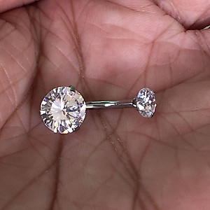 Changgaijewelry 14g Surgical Steel Belly Button Ring Navel Rings Double-Headed Round Cubic Zirconia Barbell Piercing (Clear)