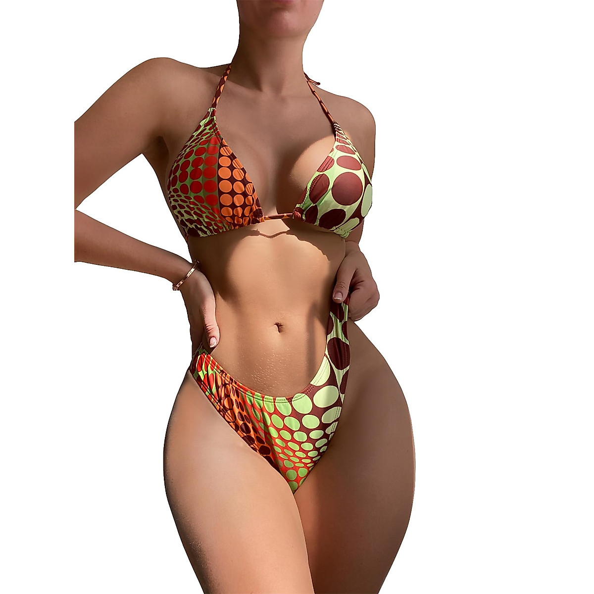 COZYEASE Women's 4 Piece Swimsuits Sexy Bikini Sets Triangle Bathing Suit with Mesh Cover Up Beach Skirt & Bandana Multicolor S