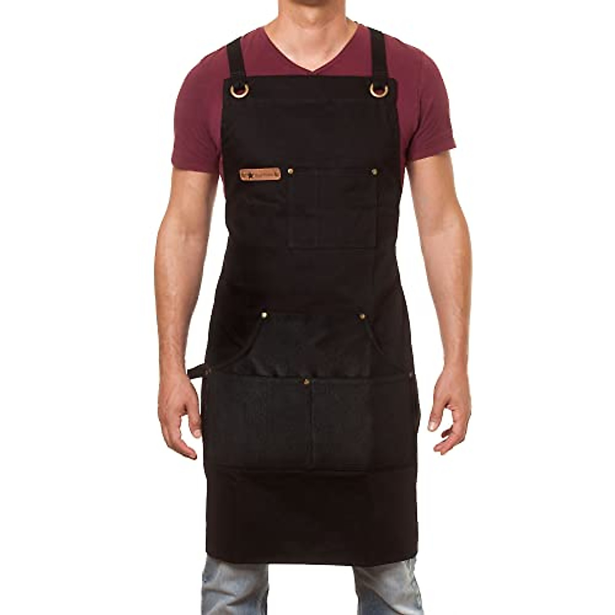 ARAWAK BRAVE Professional Cooking Apron Chef Designed for Kitchen BBQ Grill / 10 OZ Women and Men Bib Adjustable/Towel Loop