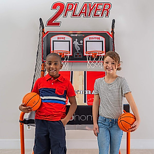 Deco Home Arcade Basketball Game with Dual Rim Backboard, Includes Electronic Tracking LED Scoreboard with 8 Game Modes for 1-4 Players, 5 Game Balls, Air Pump, Folding Assembly for Easy Storage