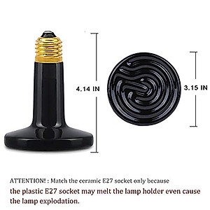 CRLight 100W 2 Pack Ceramic Heat Emitter Infrared Heat Lamp Bulb for Reptile Amphibian Pet Brooder Coop Chicken Lizard Turtle Snake Aquarium, No Light No Harm, ETL Listed, Black