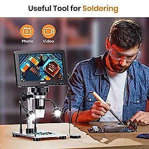 MOYSUWE MDM9 7" LCD Digital Microscope 1200X [Full Field of View] Extended Coin Microscope with 12MP Camera Sensor, 1080P HD USB Soldering Microscope with 10 LED Lights, Windows/Mac OS Compatible