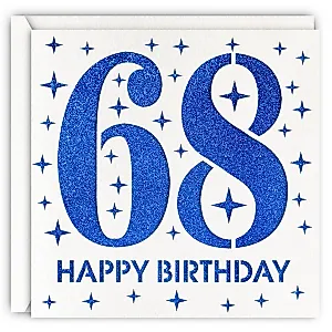 MAGJUCHE Blue 68th Birthday Card, Laser Cut Glitter Woman Man Age 68 Gift For Husband, Brother, Father