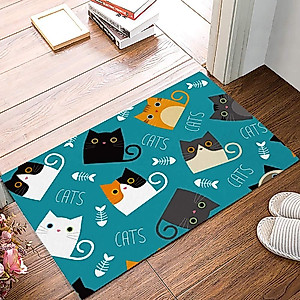 Door Mat for Bedroom Decor, Simple Kitty Cute Cat Cartoon Floor Mats, Holiday Rugs for Living Room, Absorbent Non-Slip Bathroom Rugs Home Decor Kitchen Mat Area Rug 18x30 Inch