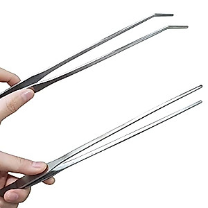 2 Pcs Feeding Tongs, Aquarium Tweezers Stainless Steel Straight and Curved Tweezers Set 27cm/10.6 inches Aquascaping Tools for Hold Worms, Reptiles, Lizards, Bearded Dragon (Silver)