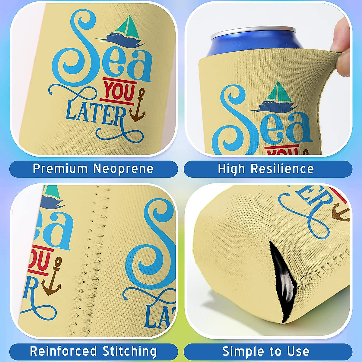 Pop Nordic Cruise Beer Can Cooler - Funny Boating Gifts, 12 Packs Neoprene Can Sleeves for Beer, Perfect Can Cooler Sleeves for Nautical Themed Party, Summer Party Favor