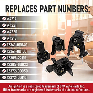 Engine Mount Set - Compatible with Corolla, Matrix, Vibe 1.8L Automatic Vehicles 2003, 2004, 2005, 2006, 2007, 2008 - Replaces A4219, A4221, A4220, A4218