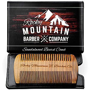 Beard Comb - Natural Sandal Wood for Hair with a Scented Fragrance Smell with Anti-Static & No Snag, Handmade Fine/Medium Tooth Brush Best for Beard & Moustache Packaged in Premium Giftbox