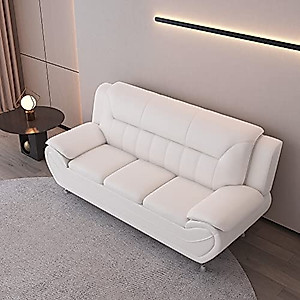 US Pride Furniture Michael Collection Modern Style Faux Leather Couch-Versatile 3 Seater Accent Piece for Living Room, Bedroom or Office-Comfortable Design and Elegant Look, 79" Sofa, Snowy White