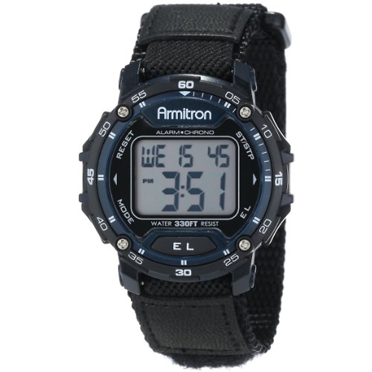 Armitron Sport Unisex 40/8291BLU Navy Blue Accented Digital Chronograph Black Nylon Strap Watch
