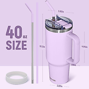 SMLIXE 40 oz Tumbler with Handle and Straw Lid,Insulated Reusable Stainless Steel Water Bottle Travel Mug，Cupholder Friendly Double Wall Vacuum Sealed Cup (Lavender Purple)