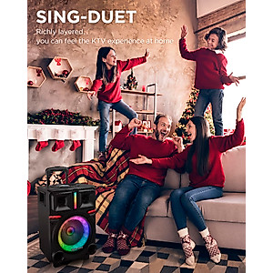 HEARTSEA Karaoke Machine with 2 Wireless Microphones for Kids, Portable Bluetooth Singing Speaker Adults with Disco Ball + Lyrics Display Holder - TF Card/USB/FM Radio for Parties Recording