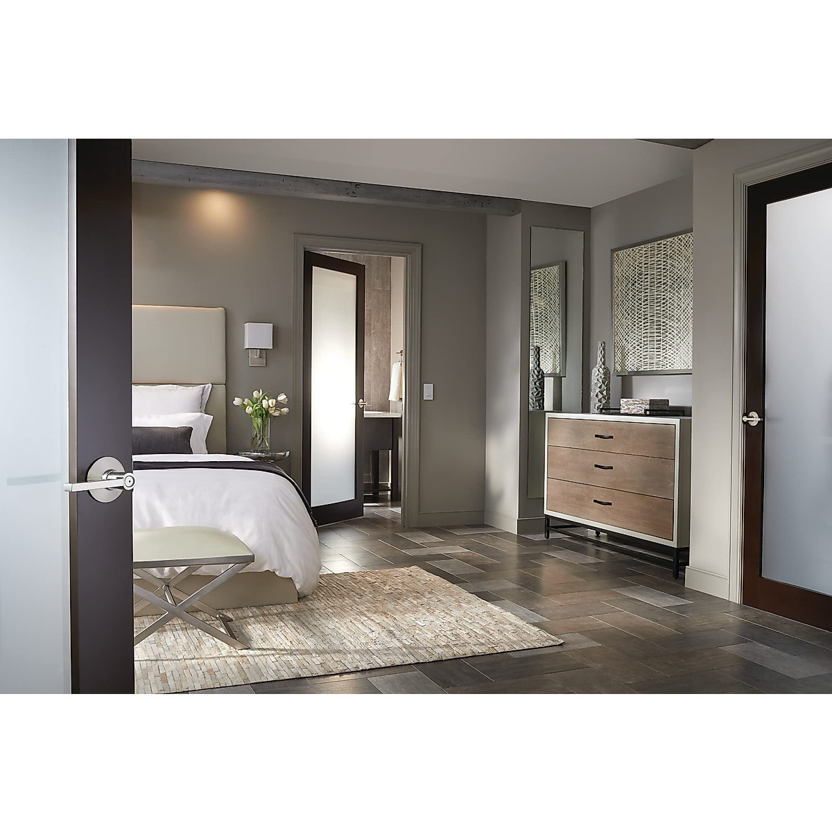 Schlage F40 V LAT 619 Latitude Door Lever, Bed & Bath Privacy Lock, Satin Nickel