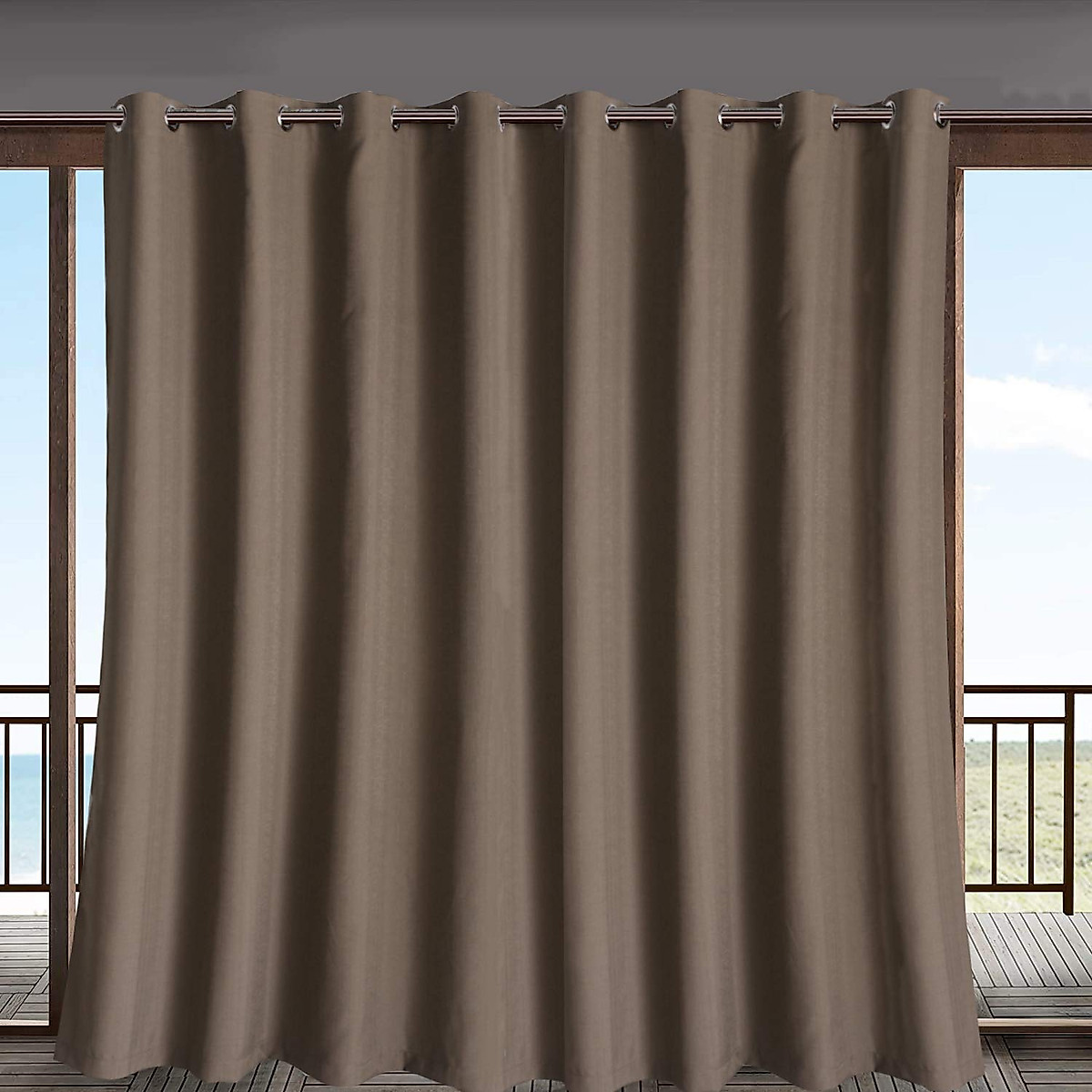 LORDTEX Linen Look Indoor/Outdoor Curtains, 105 x 120 Inch, Chocolate, Set of 2 Panels Waterproof, Privacy, Sun Blocking Textured Grommet Curtains for Patio, Pergola, Porch, Deck, Lanai, Cabana