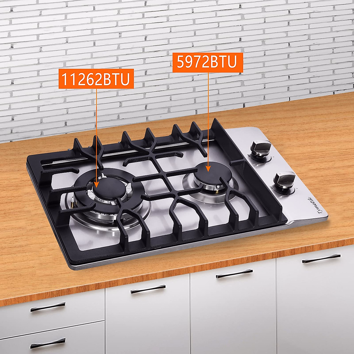 Gas Cooktop 12 Inch, 2 Burners Gas Stovetop Built-in Stainless Steel Gas Stove Dual Fuel LPG/NG Convertible Gas Hob for RVs, Apartments, Outdoor