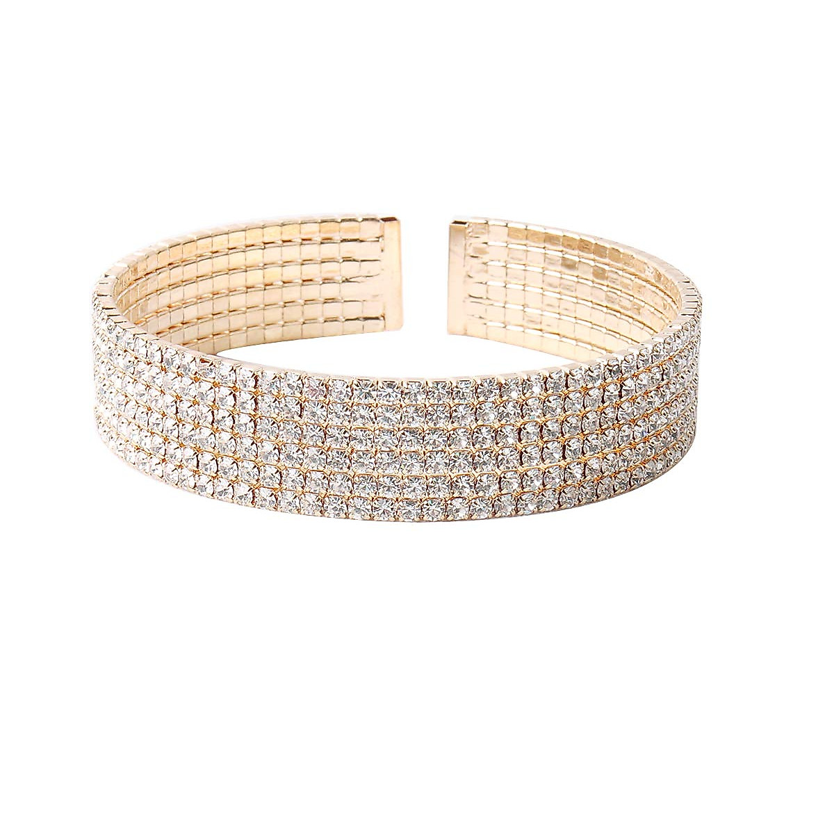 AZFEIYA 18k Rose Gold Plated Cubic Zirconia Cuff Bangle Sparkly Rhinestone Bridal Wedding Statement Bracelet (Gold)