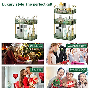 LileZbox Bathroom Counter Organizer Skincare Organizer Perfume Holder for Dresser Countertop Shelf Bathroom Countertop Tray for Cosmetic Skin Care Lipstick (Green 2-Storey)