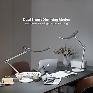 BenQ eReading LED Desk / Task / Swing Arm Lamp: Eye-Care, Auto-Dimming, CRI 95, 13 Color Temperatures, 35” Wide Illumination for Home Office, Bedroom, Living Room (Silver)