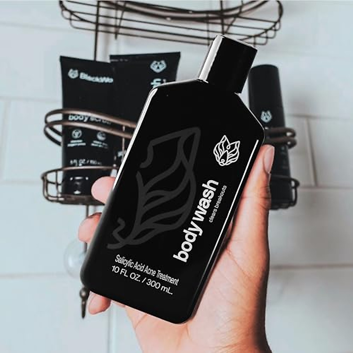 Black Wolf Charcoal Powder Body Wash Men - 10 Fl Oz Paraben-Free Mens Body Wash - Salicylic Acid Reduce Acne Breakouts and Cleanse Your Skin - Full Coverage & Deep Clean Men's Bodywash