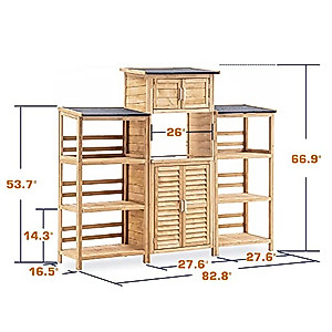 MCombo Outdoor Storage Cabinet, Wood Garden Shed Combination, Garden Tool Storage Shed, 3 Tier Fir Wood Shelf for Outside and Yard 3777 (Natural)