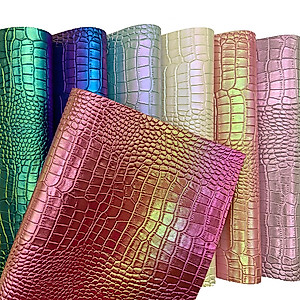 8 x 12 inches Holographic Iridescence Crocodile Faux Leather Sheets, 7pcs A4 Shiny Alligator Textured Synthetic Leather Fabric for Crafts Making Leather Earrings, Bows,Sewing ﻿