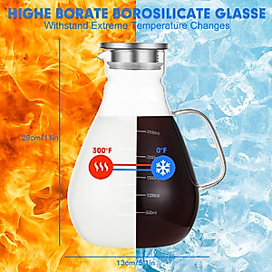 Glass Pitcher - 105.6oz Fruit Infuser Water Pitcher with Removable Lid and Precise Scale Line , 18/8 Stainless Steel Iced Tea Pitcher, Easy Clean Heat Resistant Infusion Pitcher for Cold Hot Beverages