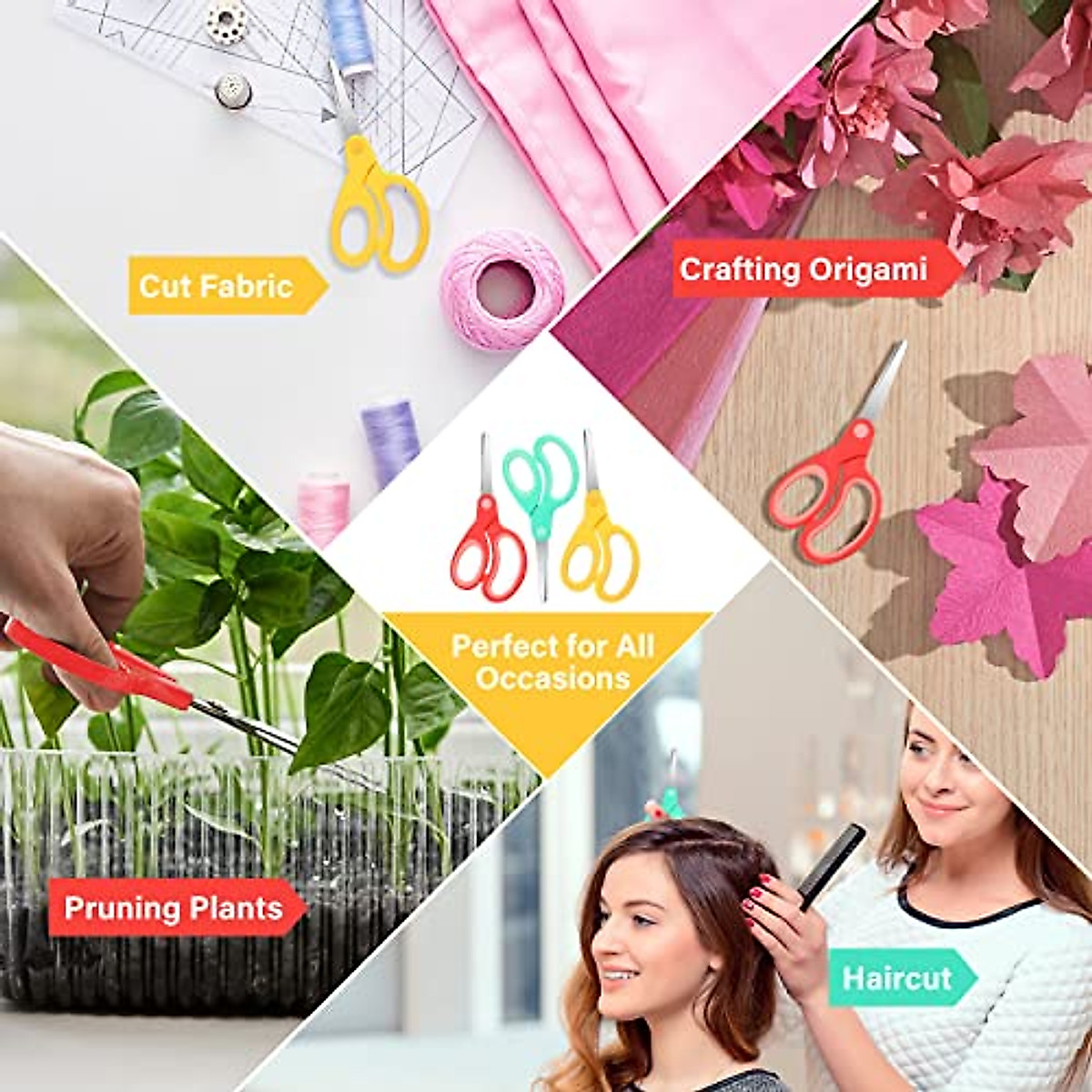 Left-Handed Kids Scissors Lefty Stainless Steel Scissors 5.9 Inch Left Handed Pointed Scissors Soft Grip Office Craft Shears Scissors for Office Home Household(Red, Green, Yellow,3 Pieces)