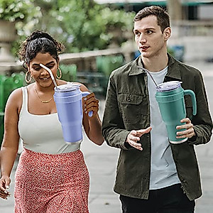 VALESKA 40oz Tumbler with Handle and Straw, Stainless Steel Insulated Vacuum Double Wall Coffee Travel Mug, Insulated Tumbler Cups, Keep Hot and Cold, Dishwasher Safe, Leak Proof, BPA Free - Purple