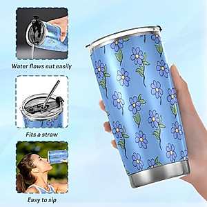 HXshaoye Periwinkle floral Country style cartoon style Stainless Steel insulated coffee cup with Straw Lid coffee mug for hot and cold drinks modern insulated coffee tumbler termo para bebidas