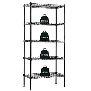 NChanmar 5-Tier Metal Shelving Unit Storage Shelves Metal Shelves 48"x21"x12" Heavy Duty Metal Storage Rack Wire Rack NSF Height Adjustable for Home Kitchen Bathroom Garage Shelving(Black)