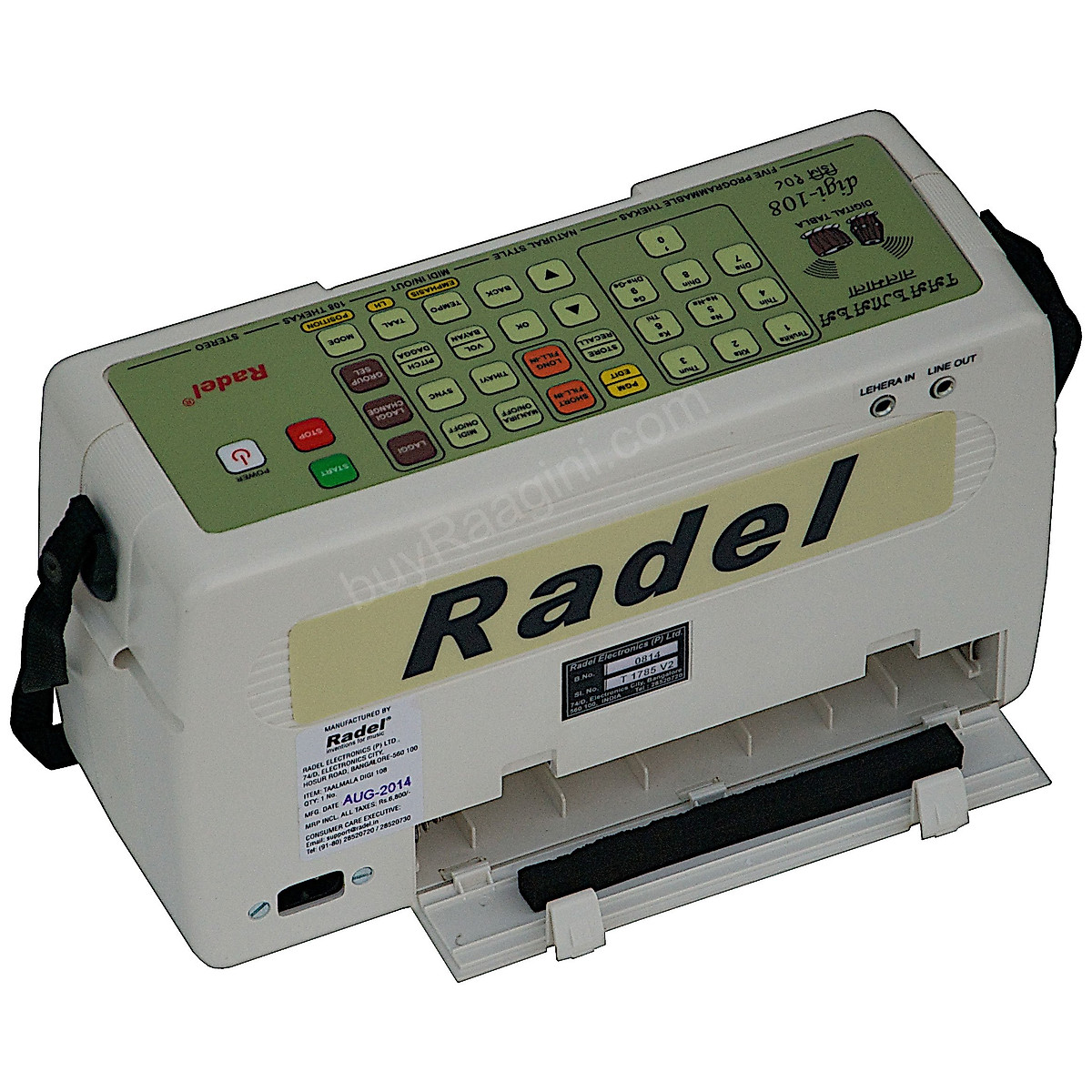 Electronic Tabla - RADEL Taalmala - Digi 108, Electronic Tabla and Manjira - Tabla Sampler, DJ Tabla Sound Machine, Instruction Manual, Power Cord, Bag (PDI-AAF)