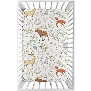 Sweet Jojo Designs Animal Print Baby Boy or Girl Unisex Fitted Mini Portable Crib Sheet for Woodland Toile Collection - for Mini Crib or Pack and Play ONLY