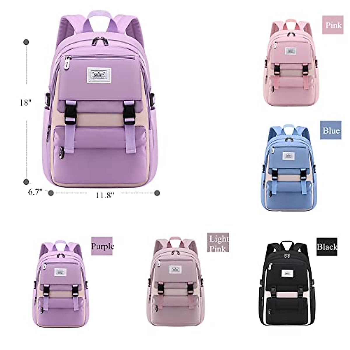 LANSHIYA Kids Backpack Solid Color Girls Elementary Middle School Casual Daypack Lightweight Bookbag for Teens Travel Bag
