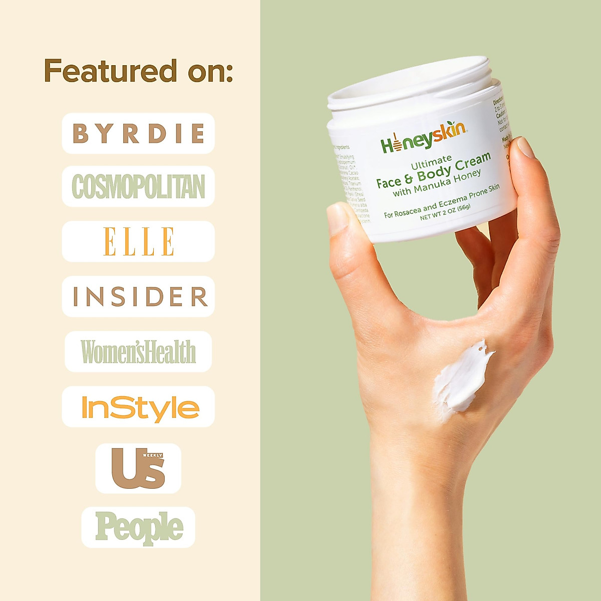 Hydrating Face Moisturizer & Body Cream with Manuka Honey Cream - Organic Face Moisturizer & Body Lotion for Extremely Dry Skin - for Dry & Itchy Skin, Rosacea & Eczema Prone Skin (Original, 2oz)