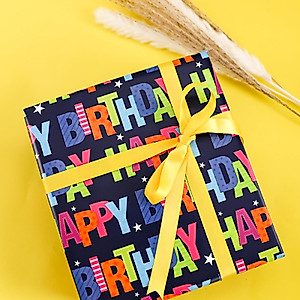 NESCCI Birthday Wrapping Paper,Birthday Gift Wrapping Paper,Wrapping Paper Roll-17 Inch X 32.8 Feet Per roll,Colorful Happy Birthday Pattern For Boys Girls, Perfect For Birthday Party, Baby Shower