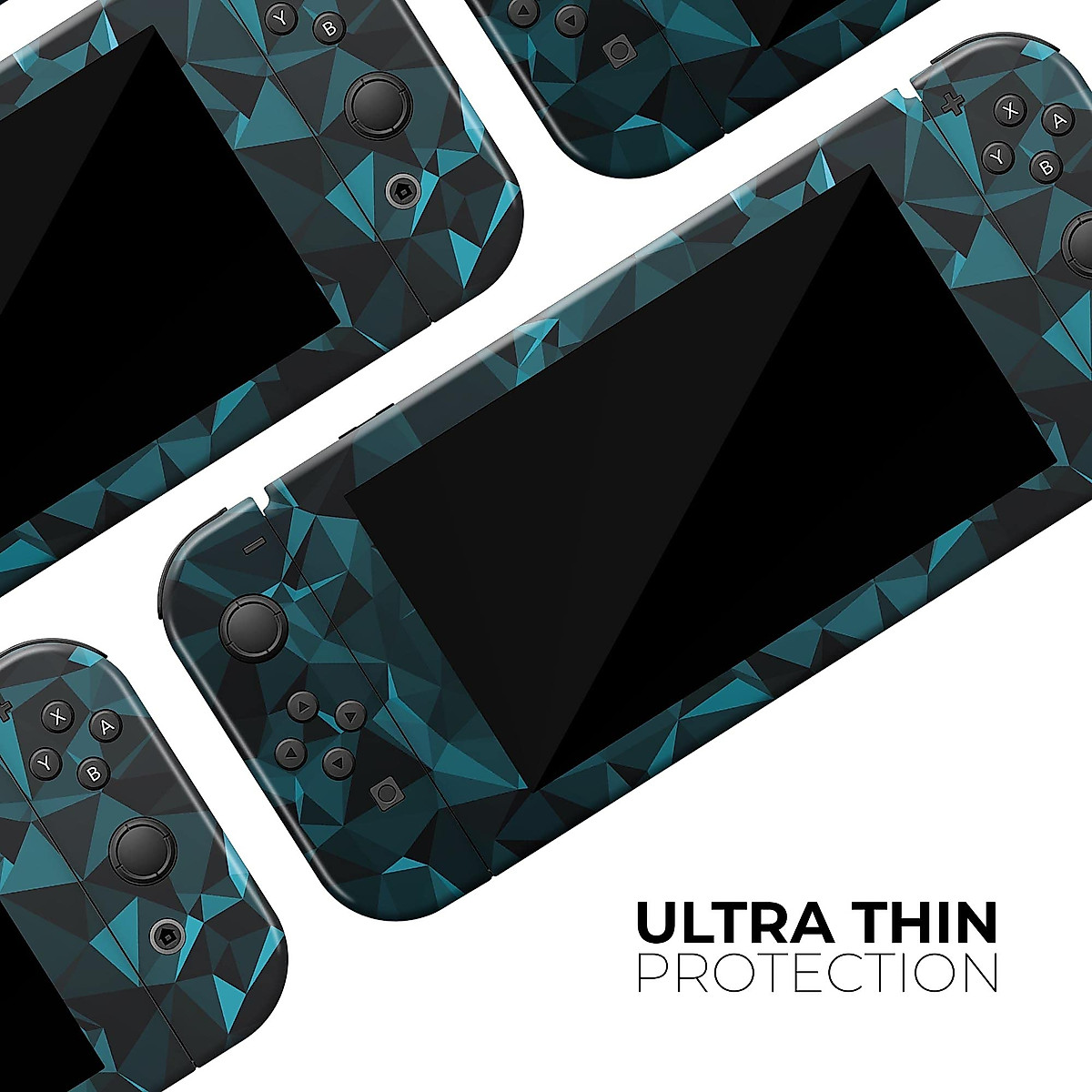 Design Skinz - Compatible with Nintendo Switch OLED Console Bundle Skin Decal Protective Scratch-Resistant Removable Vinyl Wrap Cover Turquoise and Black Geometric Triangles + Dock Joy‑Con
