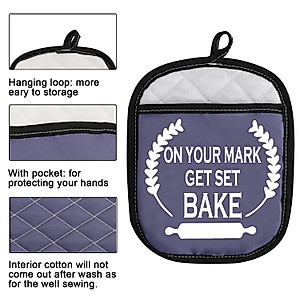 WCGXKO Baking Show Inspired Oven Pads Pot Holder with Pocket On You Mark Get Set Bake (Get Set Bake bl)