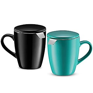 Godinger Tea Cup with Lid and Infuser, Porcelain Teacups with Stainless Steel Filter, Tea Mugs, Tea Gifts for Tea Lovers, Set of 2, 15oz