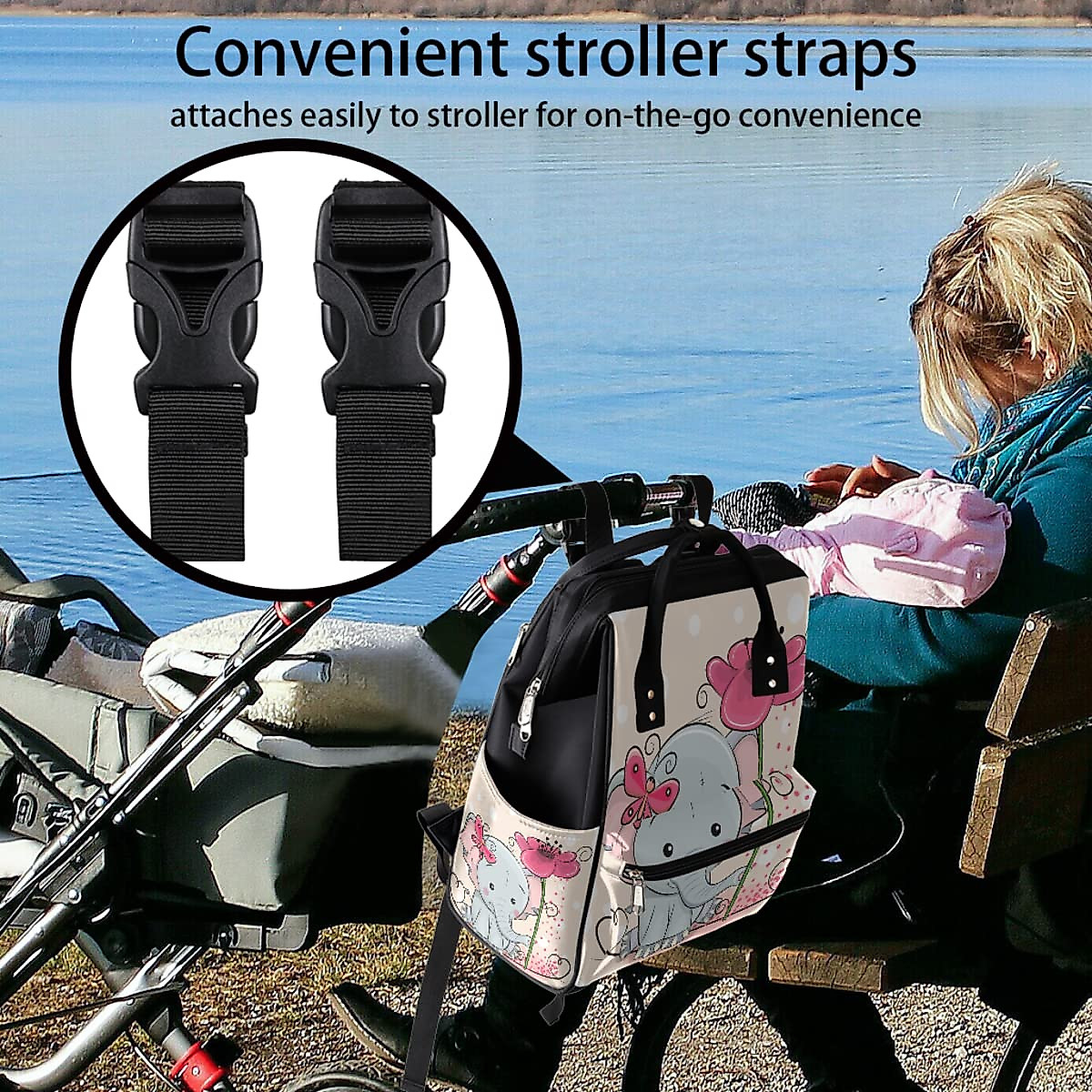 Lovely Elephant Butterfly Flower Diaper Bag Backpack Multi-Function Organizer Large Capacity Waterproof Nappy Bags for Mom Dad Women Men