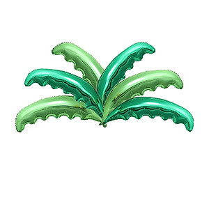 Creaides 6 Pack Coconut Palm Leaves Balloons Helium Foil Green Palm Tree Leaves Balloons for Birthday Wedding Baby Shower Hawaii Luau Tropical Party Decorations