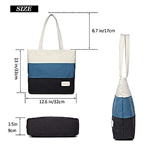 ArcEnCiel Canvas Shoulder Handbag for Women Tote Bag Purse with Zipper Hobo Bags (Blue&Black)